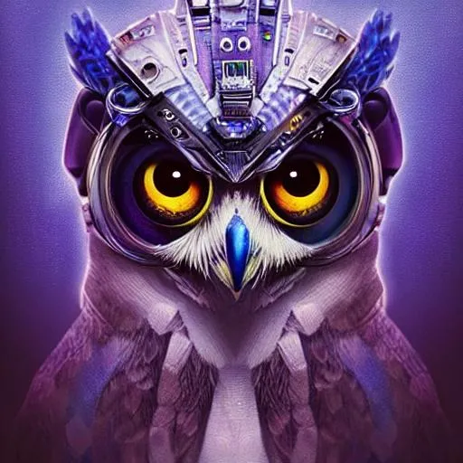 a beautiful portrait of a cute cyberpunk owl full bo...