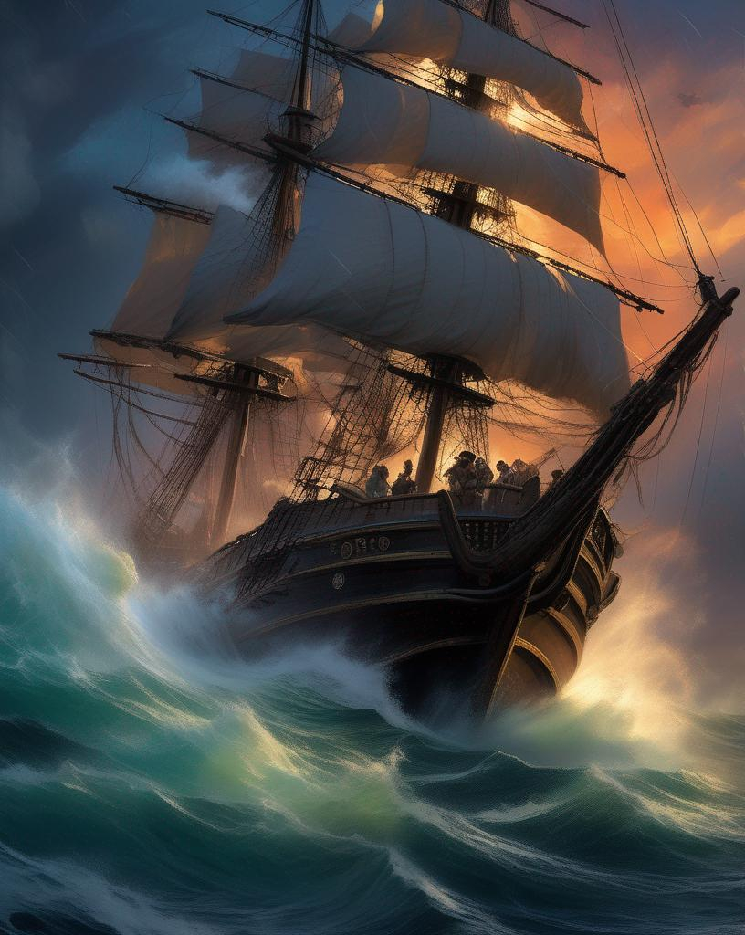 A dramatic digital painting of pirates battling a ra...