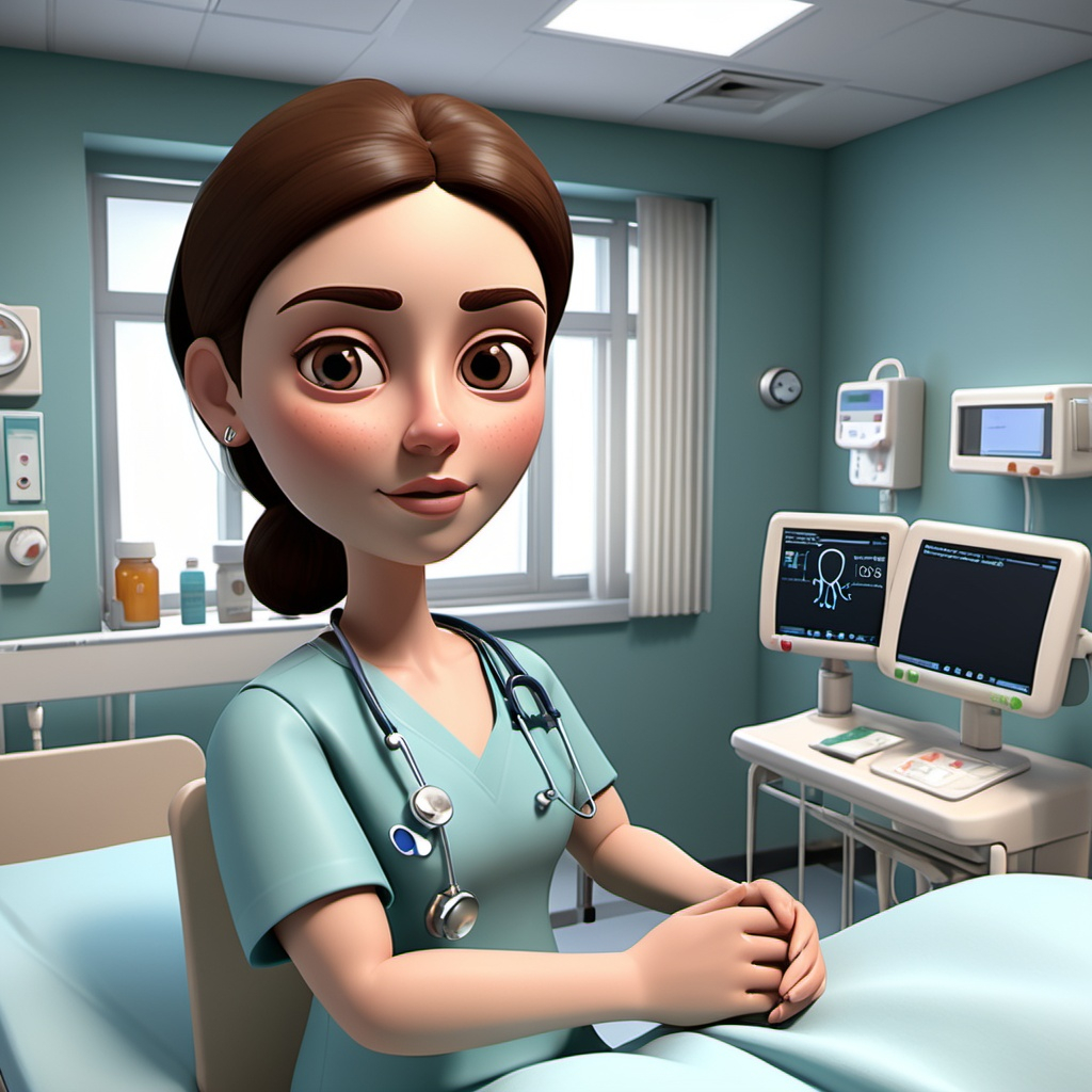 make a 3d animated character in hospital patient fem...