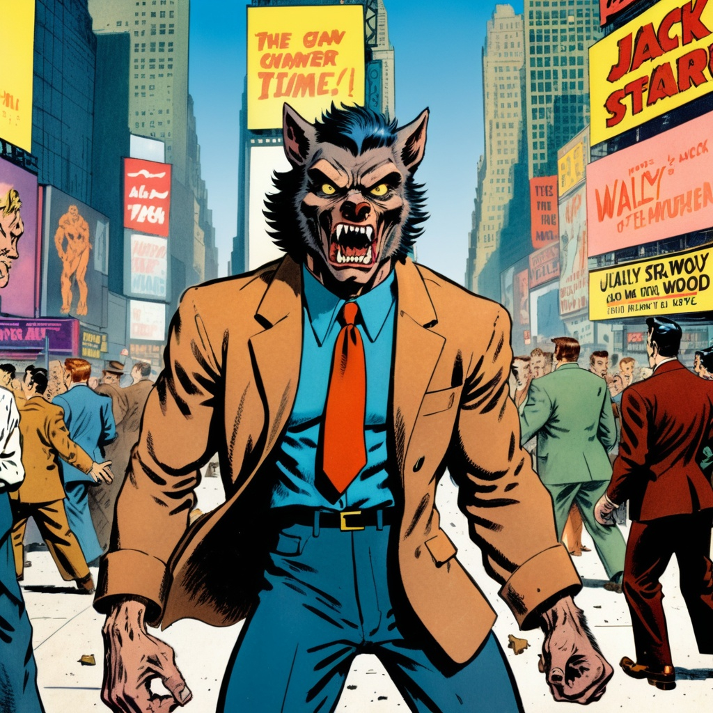 A business man turning into a werewolf in the middle...