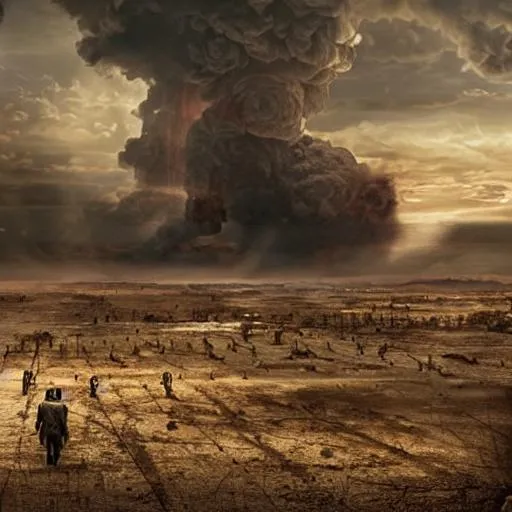 Apocalypse scene with lone survivor in the middle of...