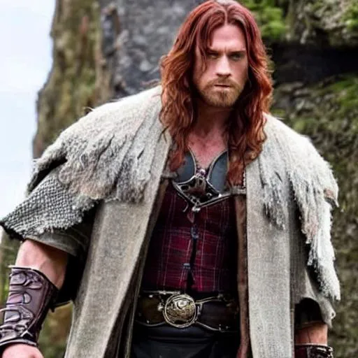 Highlander men, red long hair and blue eyes ,strong...