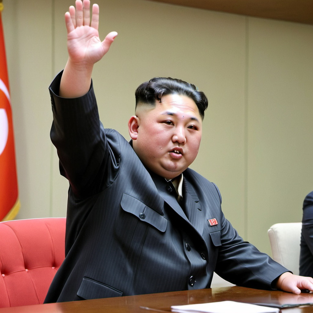 Kim Jong-Un raising his hand to ask a question to a...