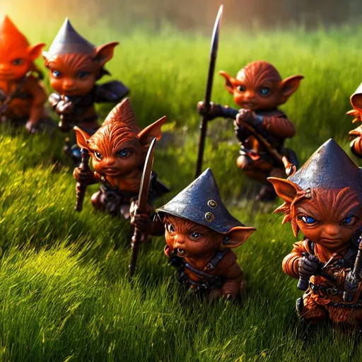 telephoto splash art of a group of small goblins hid... | OpenArt