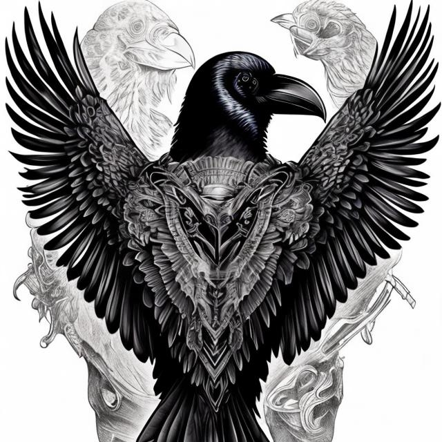 raven bird full back tattoo | OpenArt