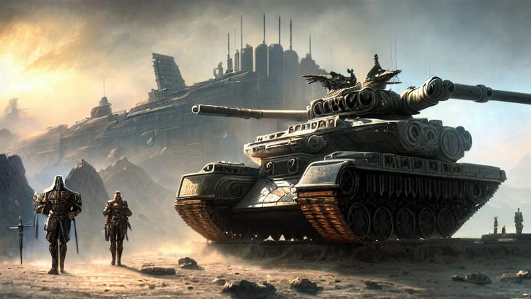 portrait shot of tank cybertronic in a scenic dystop...