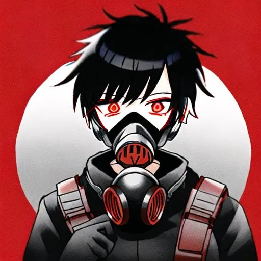 Pyro (black hair) (red eyes) wearing a dual respira... | OpenArt