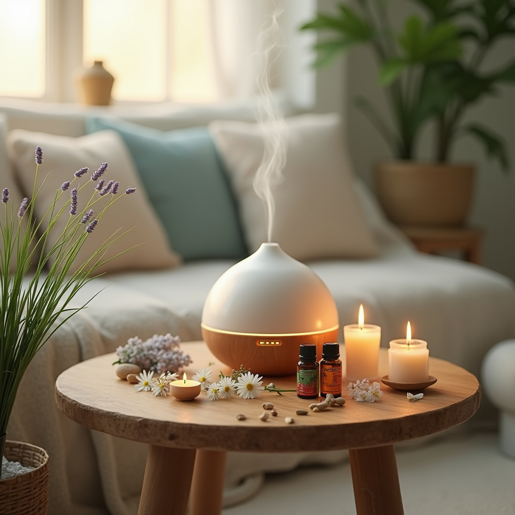 A peaceful aromatherapy scene in a calm and serene e...