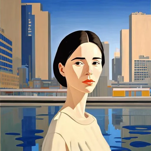 Alex Katz style art with close up of woman in city e... | OpenArt