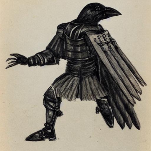 A Crow in knight armour holding a sword sketch