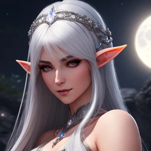 Portrait of a Beautiful Female elf with silver hair... | OpenArt