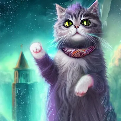 A super cute Kitty wizard, detailed fur, bright cat... | OpenArt