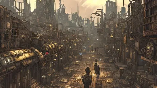 Steampunk city slums, comic book style, concept art