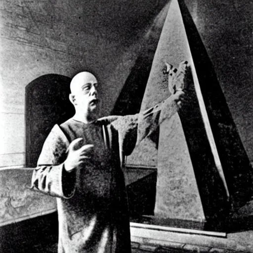 Occultism Aleister Crowley performing a ritual insid...
