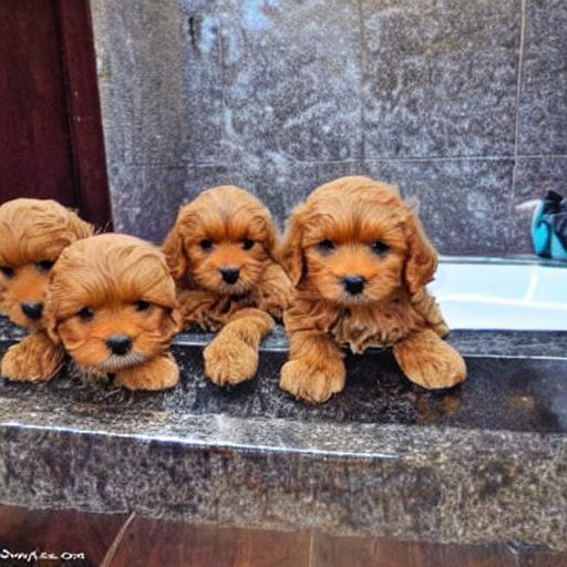 cute golden cavapoo puppies with a bath | OpenArt