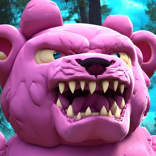 Pink Bear, Wild, Foaming at Mouth, Roar, Demon Rage... | OpenArt