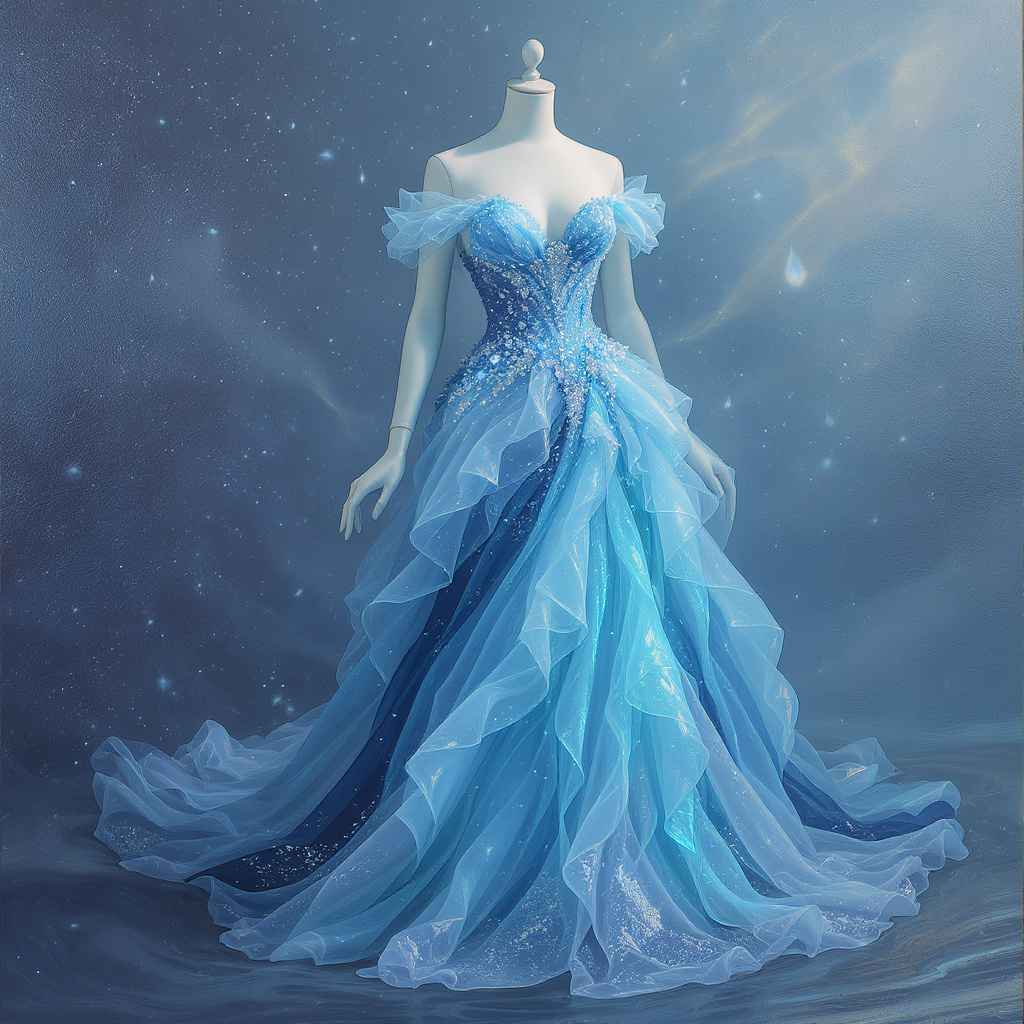A fantasy style painting of a playful, ethereal gown...