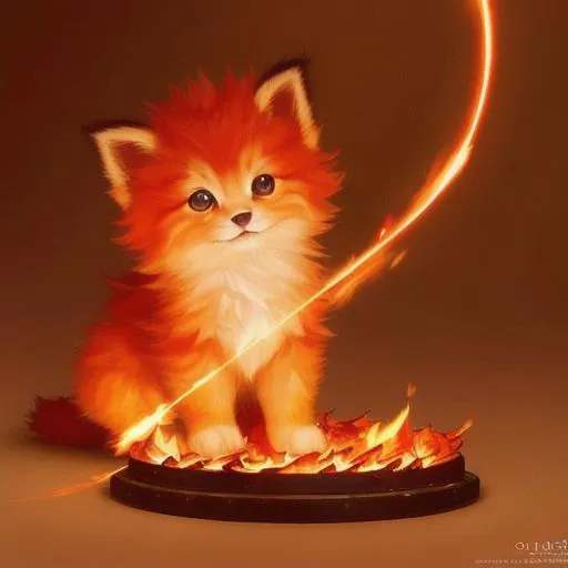 Cute, red, fluffy, fire kitten, possessing the eleme... | OpenArt