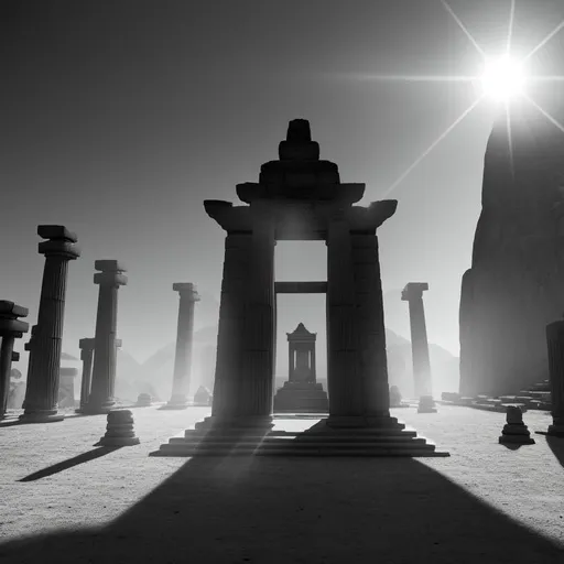 Temple of the Sun, volumetric lighting, monotone ton...