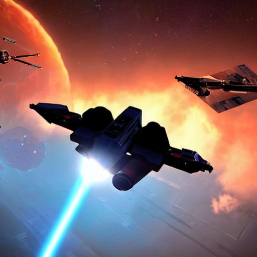 A Star Wars Fighter Dogfight in space, a blue sun in...