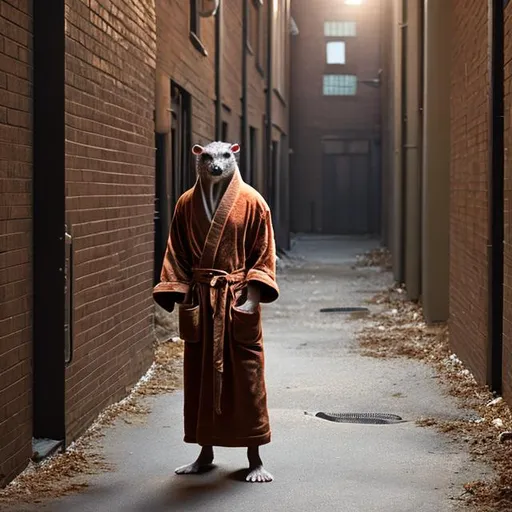 Master splinter In roped brown dressing gown in dark...