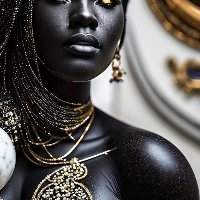 Statue, big black beautiful woman, hyper-detailed pa...