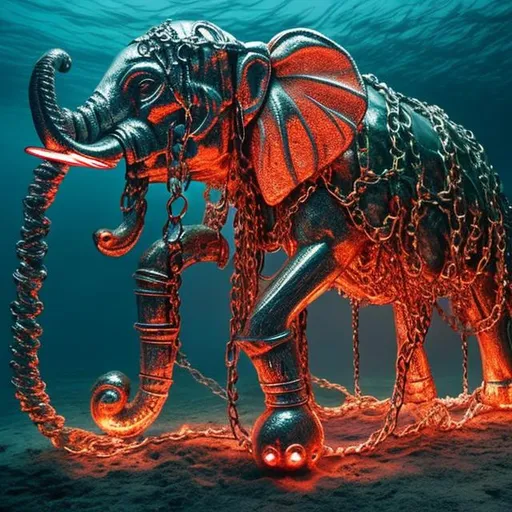 giant metallic elephant skeleton made out of chains... | OpenArt