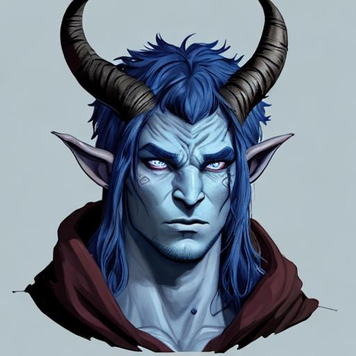 forest druid, tiefling, male, strong, blue skin, lar...