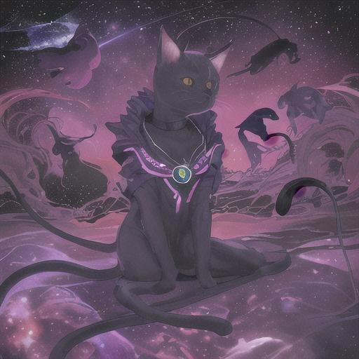 a cosmic demon cat is sitting on the andromeda galax... | OpenArt