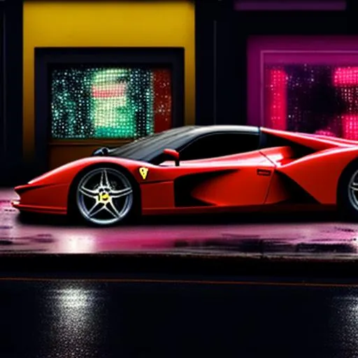 classic ferrari enzo parked in a Miami street alley,... | OpenArt