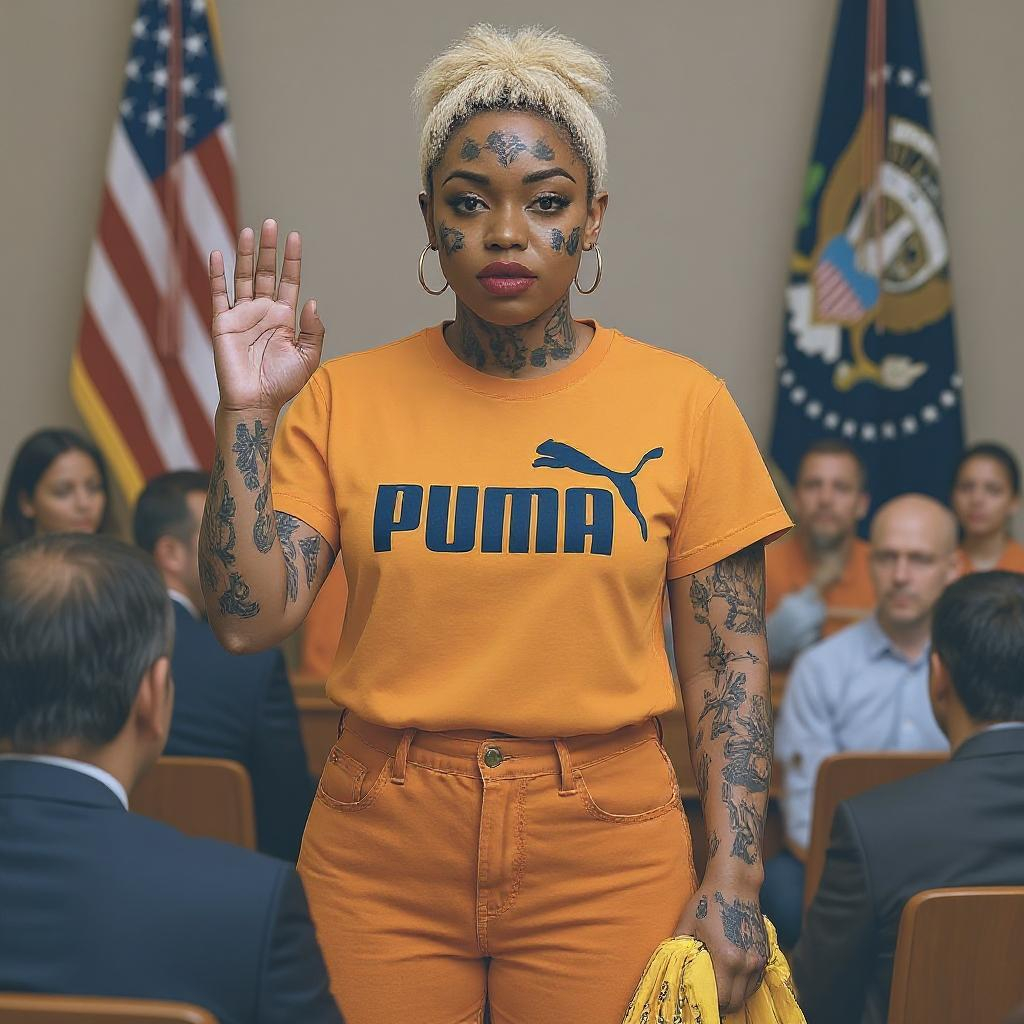 Change woman outfit to a plain orange prison scrubs....