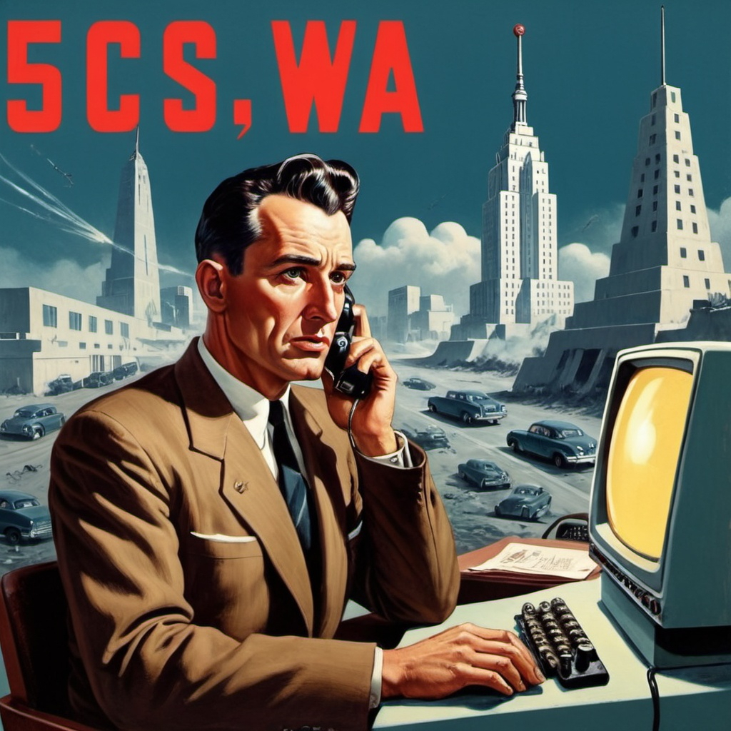 Dystopian, poster, 50s, concept art, telecommunicati...