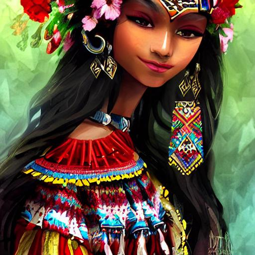 beautiful, feminine, aztec crossdresser, long black... | OpenArt