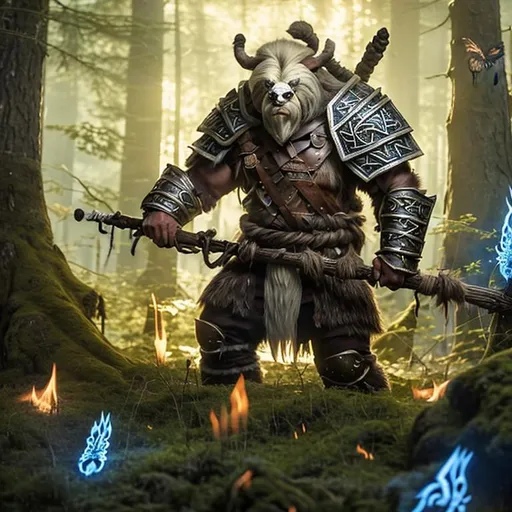 A knight in a forest with a fire whip defending hims... | OpenArt