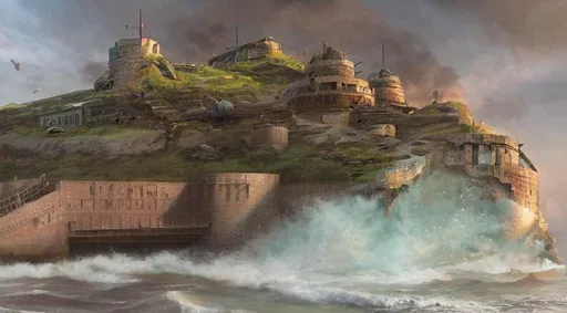 ww2 coastal forts, perfect composition, hyperrealist...