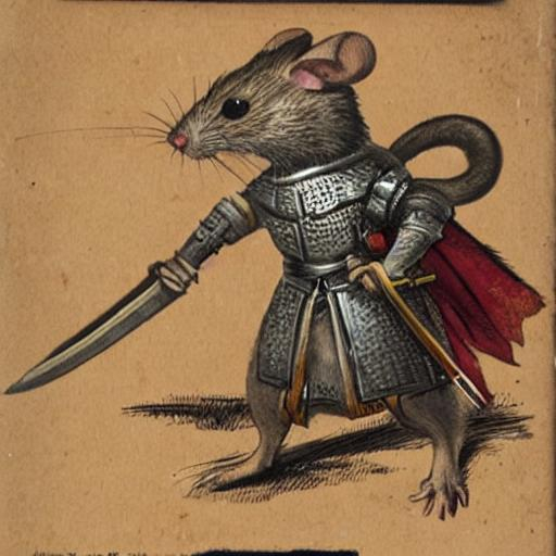 A mouse warrior with an old sword in ragged armor fi... | OpenArt