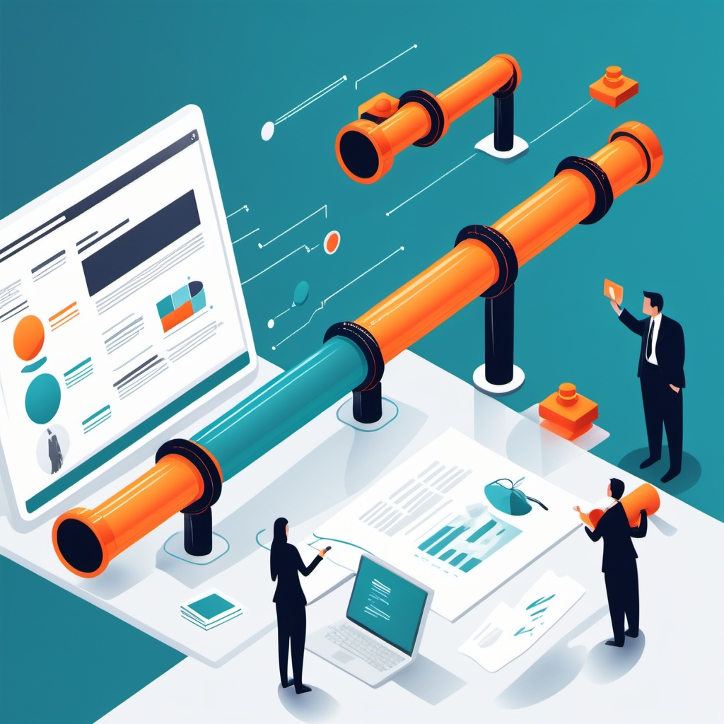 Illustration for web design, showing pipeline for bu...
