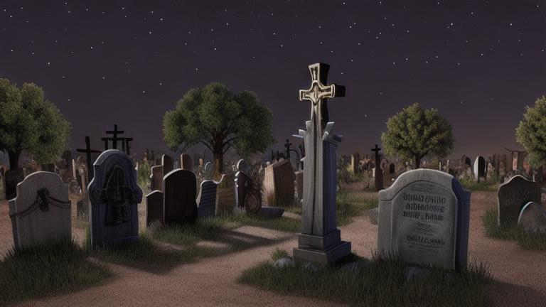 Old West graveyard at night, Midnight Lighting, Phot...