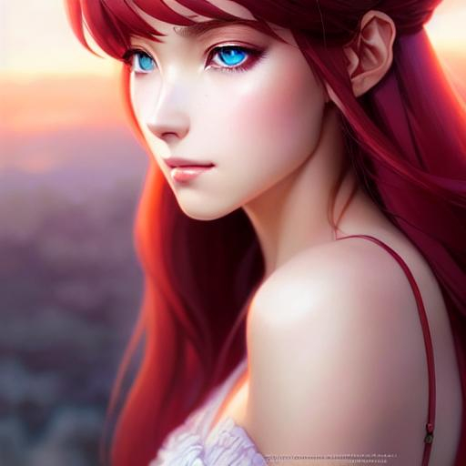 Closeup face portrait of attractive Octavia Red, smo...