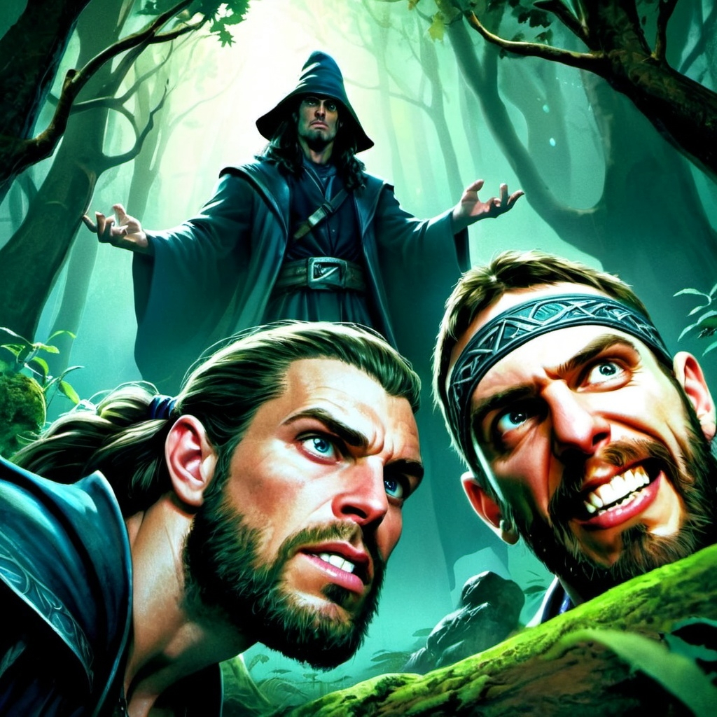 fantasy illustration of two strong male human wizard...