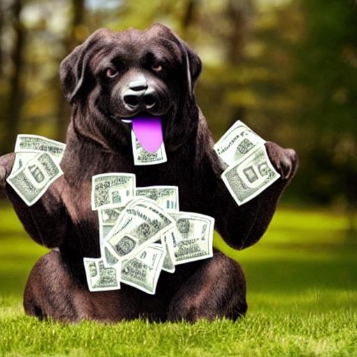 A large dog holding money in its mouth | OpenArt