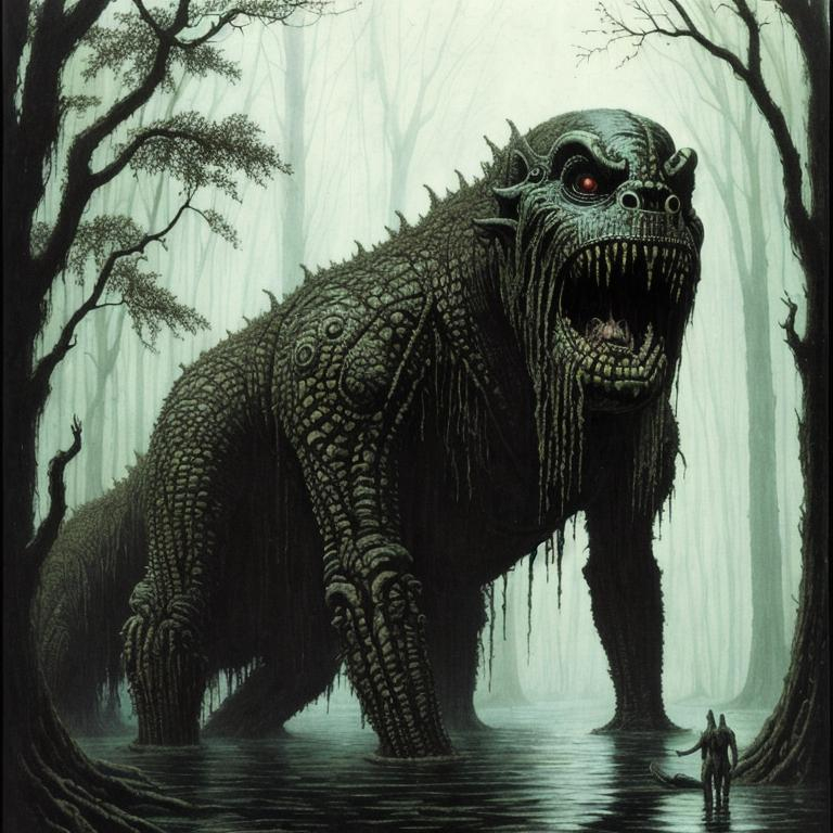 A grotesque creature emerging from a dark and eerie... | OpenArt