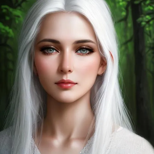 Beautiful woman white hair and long look at camera s...