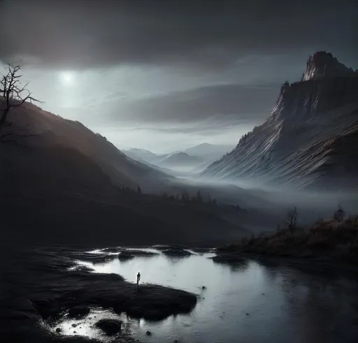 death,landscape,scream,dark,black,fantasy,river with...