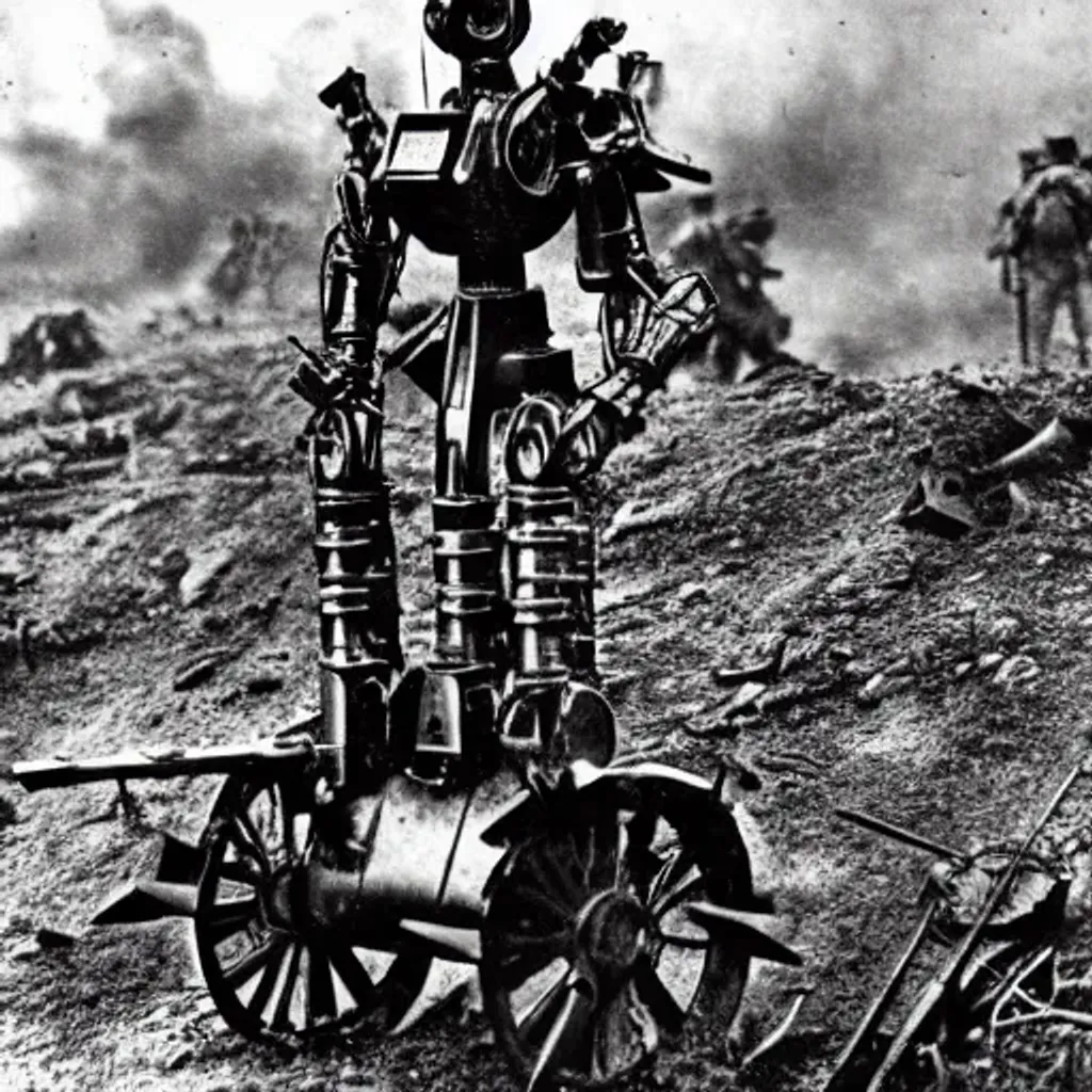 A steampunk turret is mounted on top of A battered s... | OpenArt