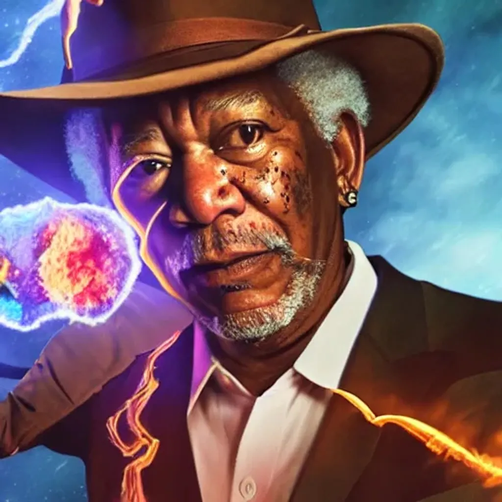 Morgan Freeman as a white magician, angry, fire, 4K,... | OpenArt