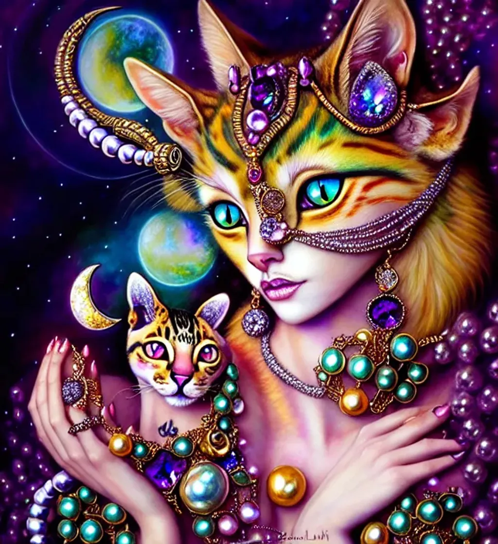 Bejewelled aesthetic cat shapeshifter felinoid godde... | OpenArt