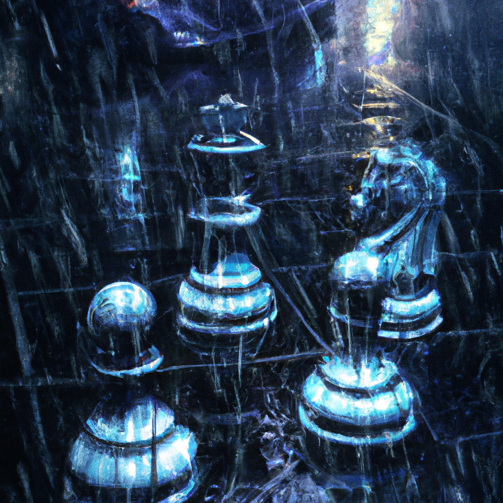 Cyberpunk chess, digital art, raining, hyperrealistic