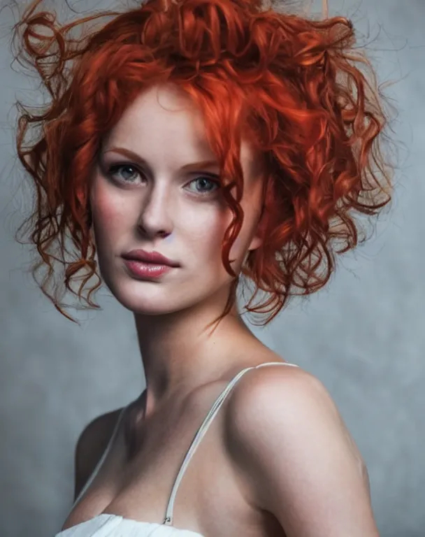 A beautiful red headed woman looking at the camera