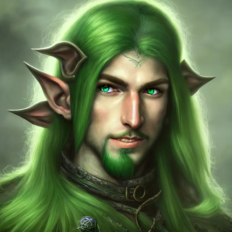 A highly detailed portrait of an elven male hunter,... | OpenArt